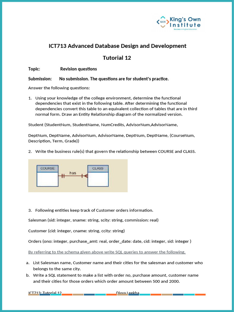 Week12 Tutorial12 ICT713 T124 | PDF