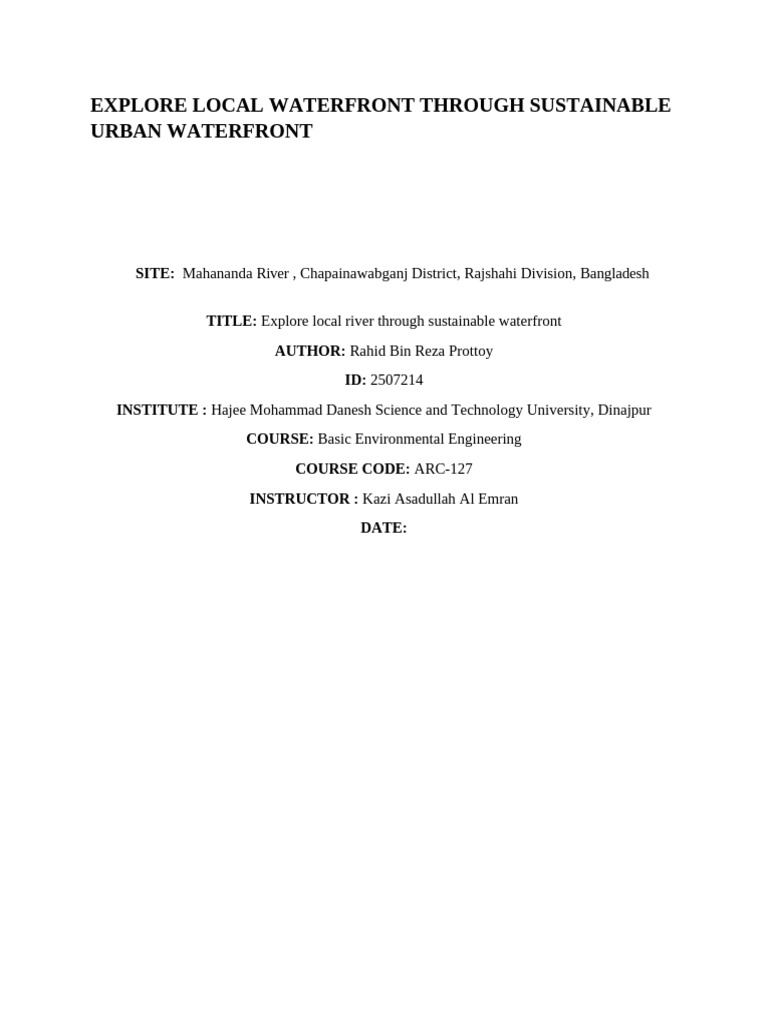 Explore Local Waterfront Through Sustainable Urban Waterfront | PDF