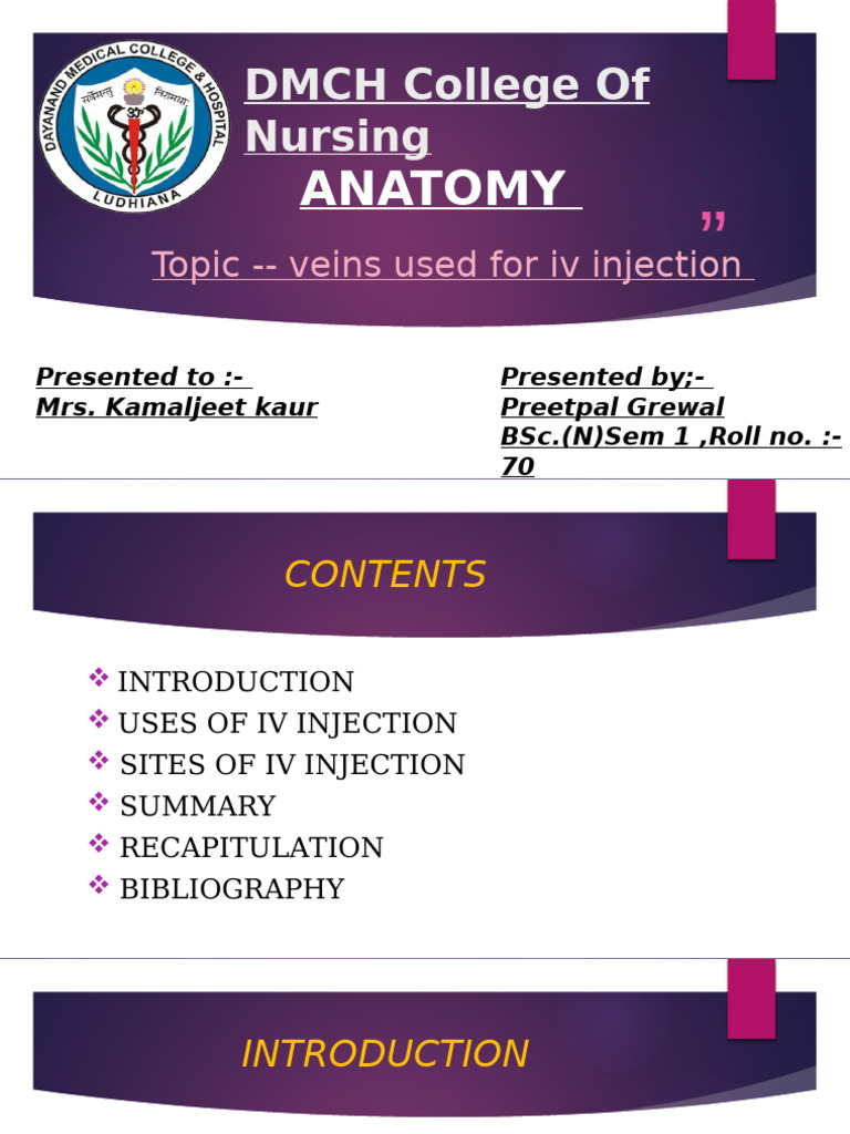 IV Injection Sites Overview | PDF | Intravenous Therapy | Injection ...