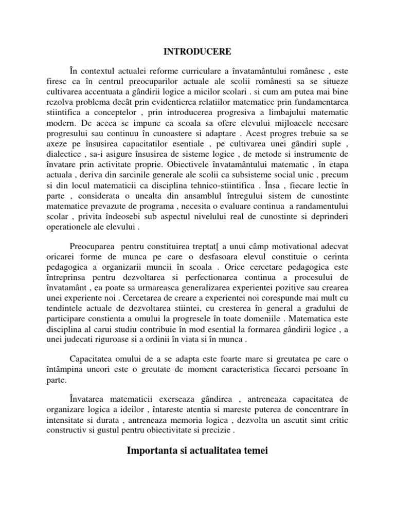 INTRODUCERE Proiect Matematica | PDF