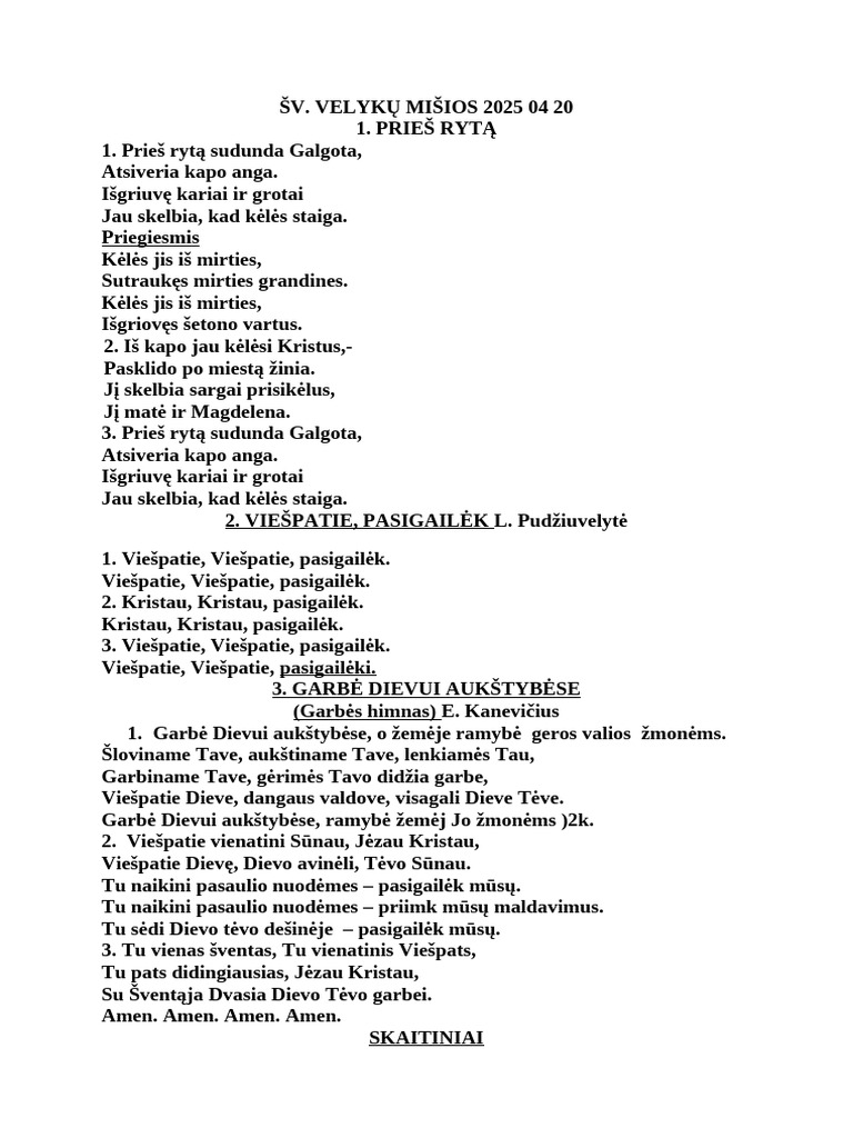 SV - Velyku Giesmes 2025 04 20 | PDF