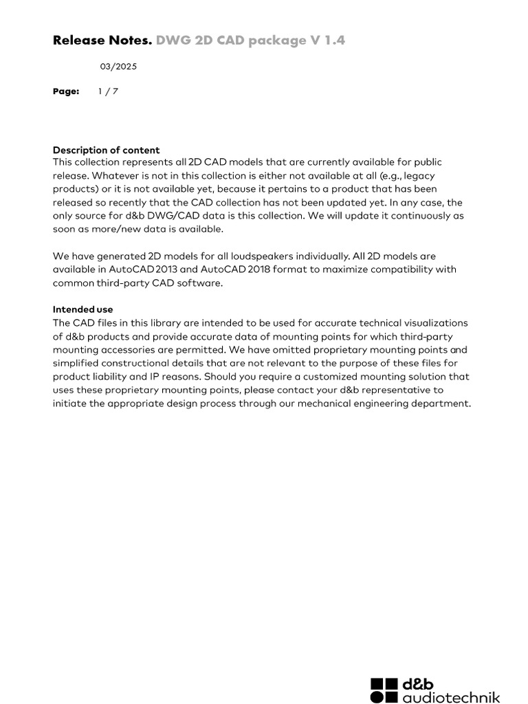 Dbaudio DWG 2d Cad Package v1.4 Release Notes | PDF