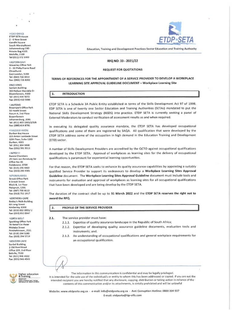 AMENDMENT RFQ 33 2021 22 ToR Learning Site Approval | PDF