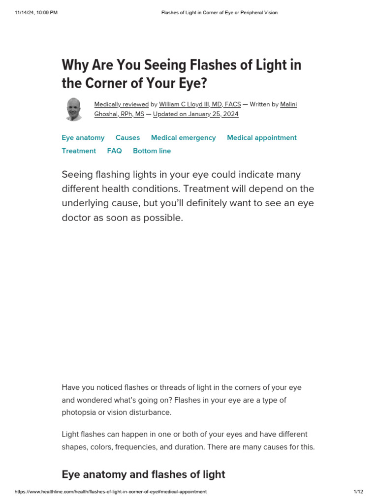 Flashes of Light in Corner of Eye or Peripheral Vision | PDF ...