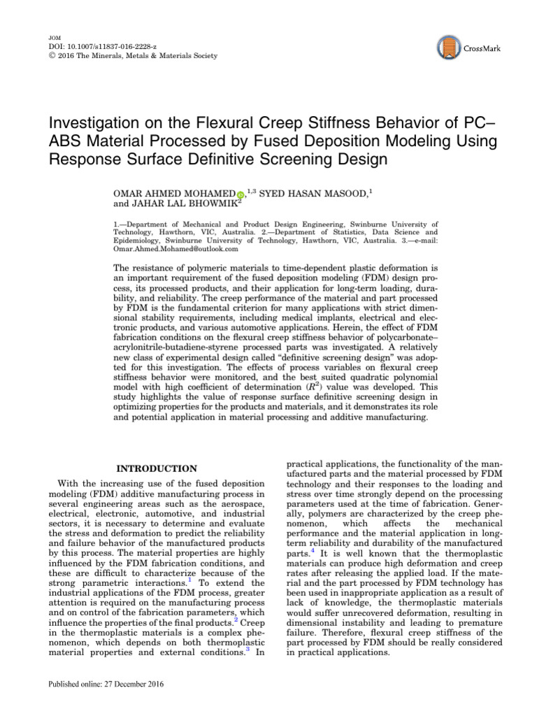 Flexural Creep Stiffness of PC-ABS in FDM | PDF | Strength Of Materials ...