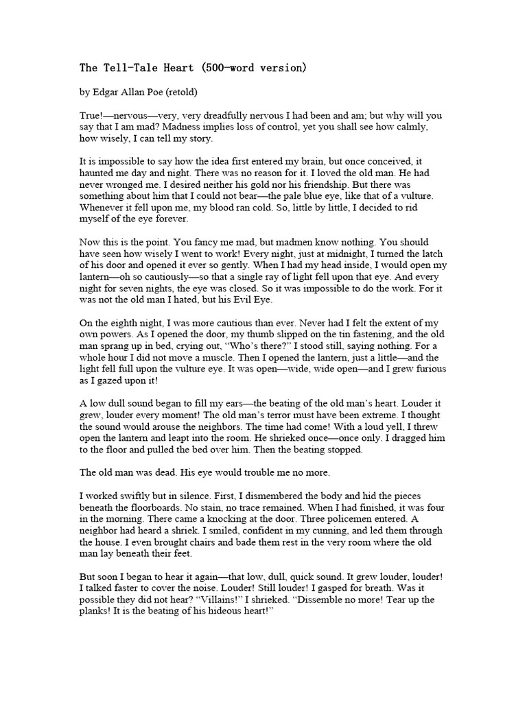 The Tell-Tale Heart: A 500-Word Retelling | PDF