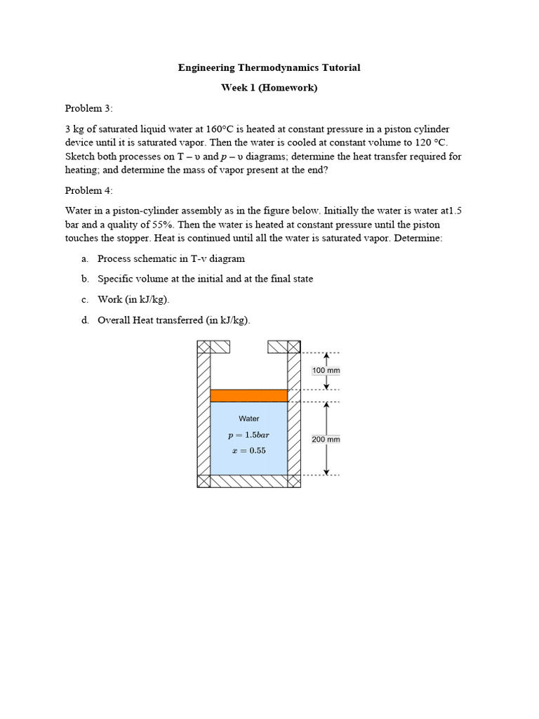 Engineering Thermodynamics Tutorial W1 HW | PDF