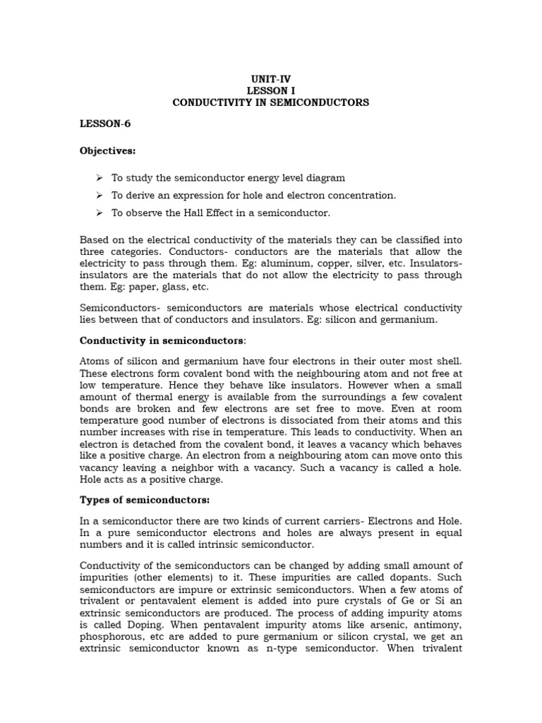 Notes Unit 4 Semiconductors | PDF | Semiconductors | Electrical ...