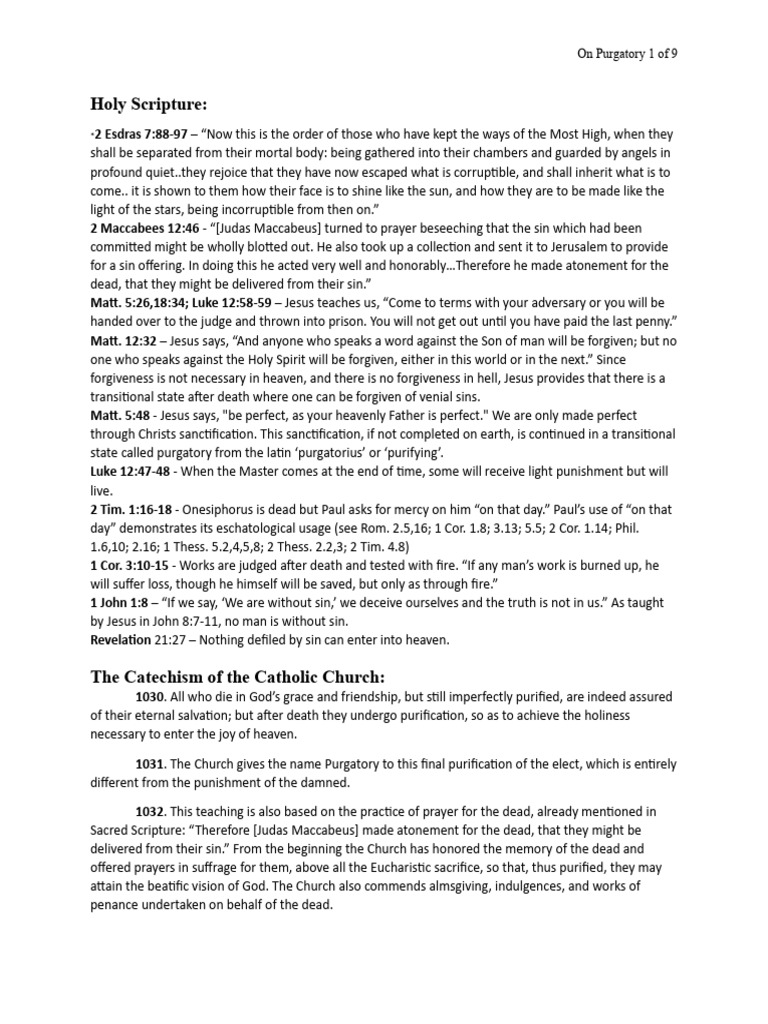 Scripture, The Catechism and The Church Fathers On Purgatory | PDF ...