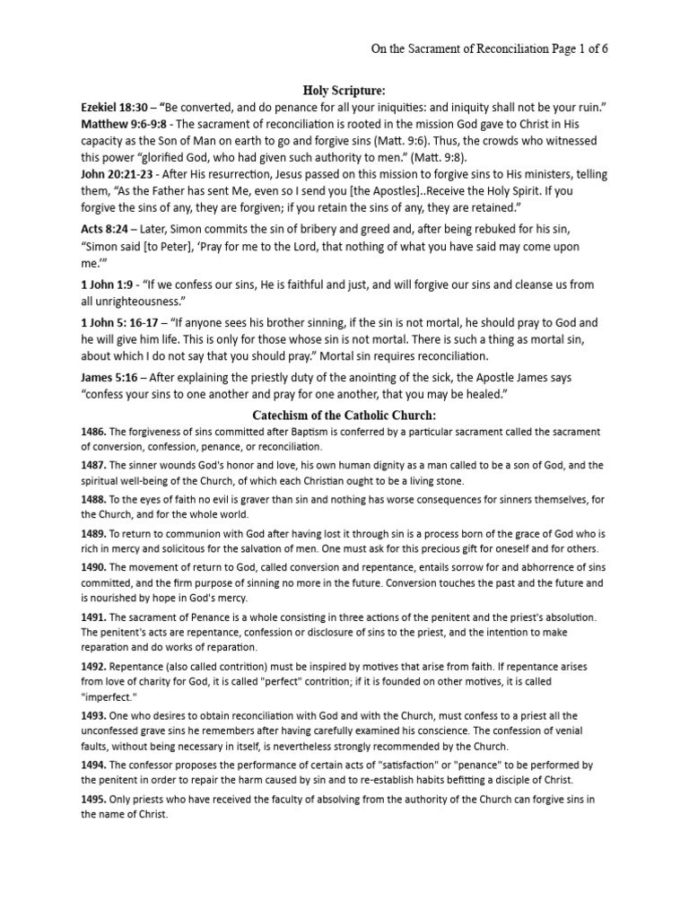 Scripture, The Catechism, and The Church Fathers On The Sacrament of ...