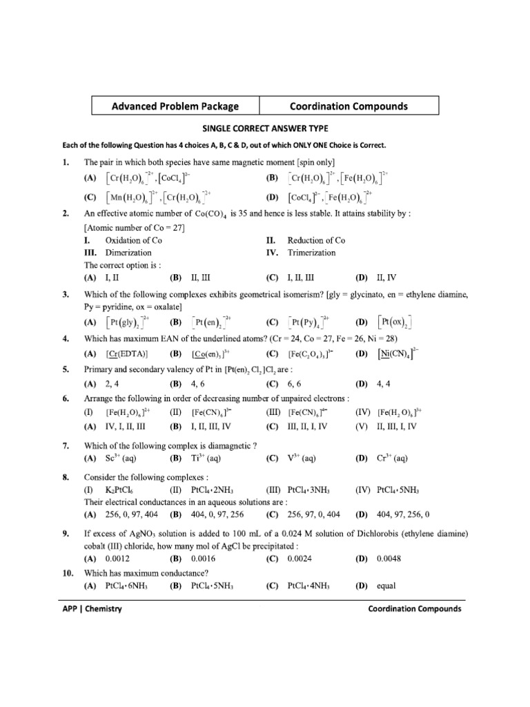 Assignment Coordination Compounds Pdf