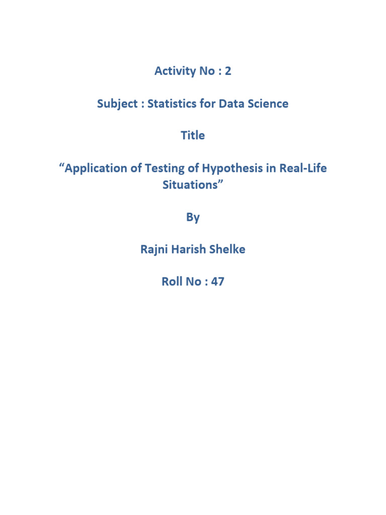 Application of Testing of Hypothesis by Rajni | PDF | P Value | Hypothesis