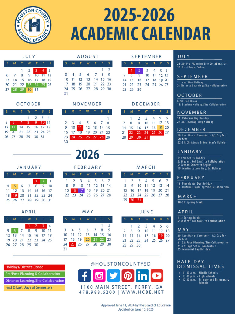 Approved 2025-2026 HCSD Academic Calendar | PDF | Educational Stages ...