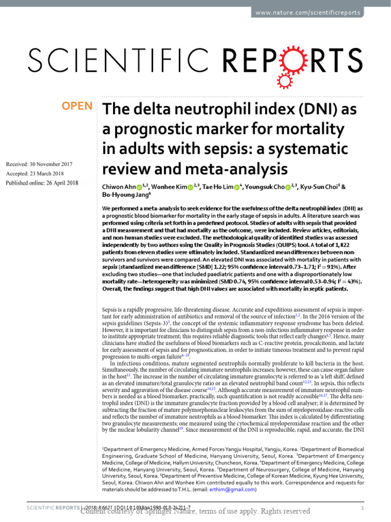 The Delta Neutrophil Index DNI As A Prognostic Mar | PDF | Granulocyte ...