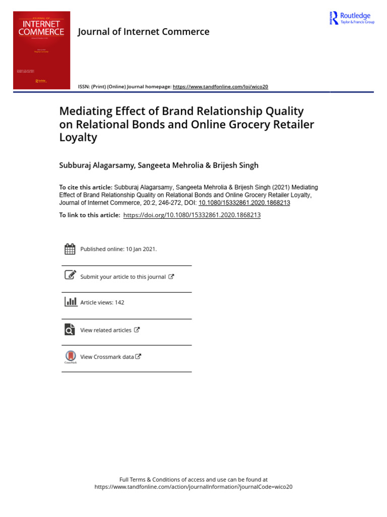 Alagarsamy. 2021. Mediating Effect of Brand Relationship Quality On ...