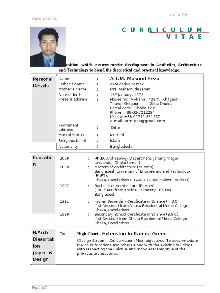 CV A.T.M. MASOOD REZA | PDF | Bangladesh | Thesis