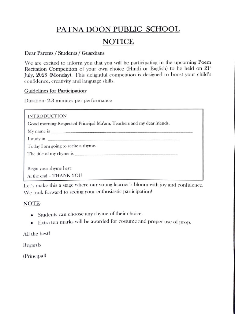 Poem Recitation Competition Notice | PDF