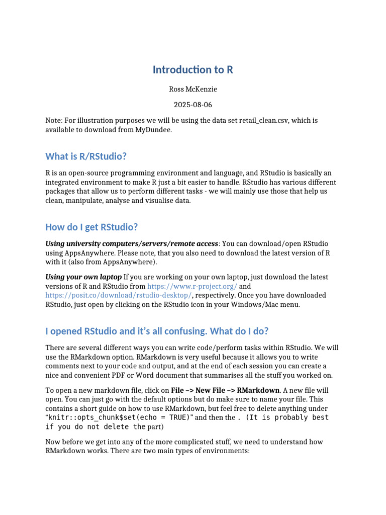 Introduction to R and RStudio Basics | PDF | Directory (Computing) | Computer File