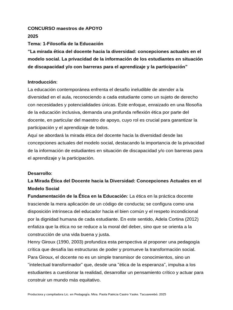 Apoyo. Filosofía - Mirada Ética de La Diversidad | PDF | Maestros ...