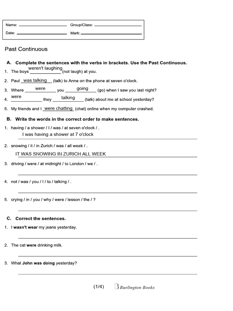 1-Past Cont. - With Answers | PDF