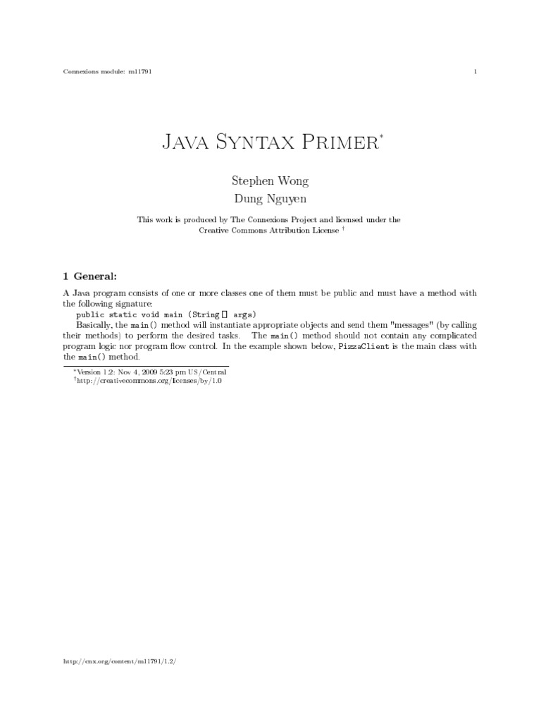 Java Syntax Primer: Stephen Wong Dung Nguyen | PDF | Constructor (Object Oriented Programming ...