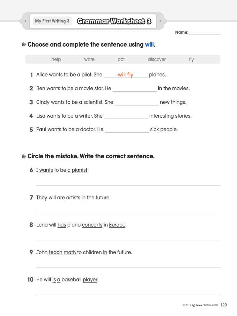 Grammar Worksheet: Future Tense Practice | PDF