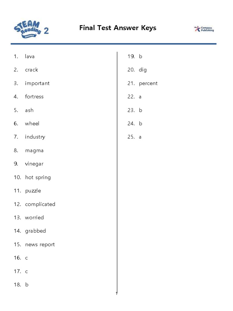 STEAM B2 Final Test Answer Key | PDF