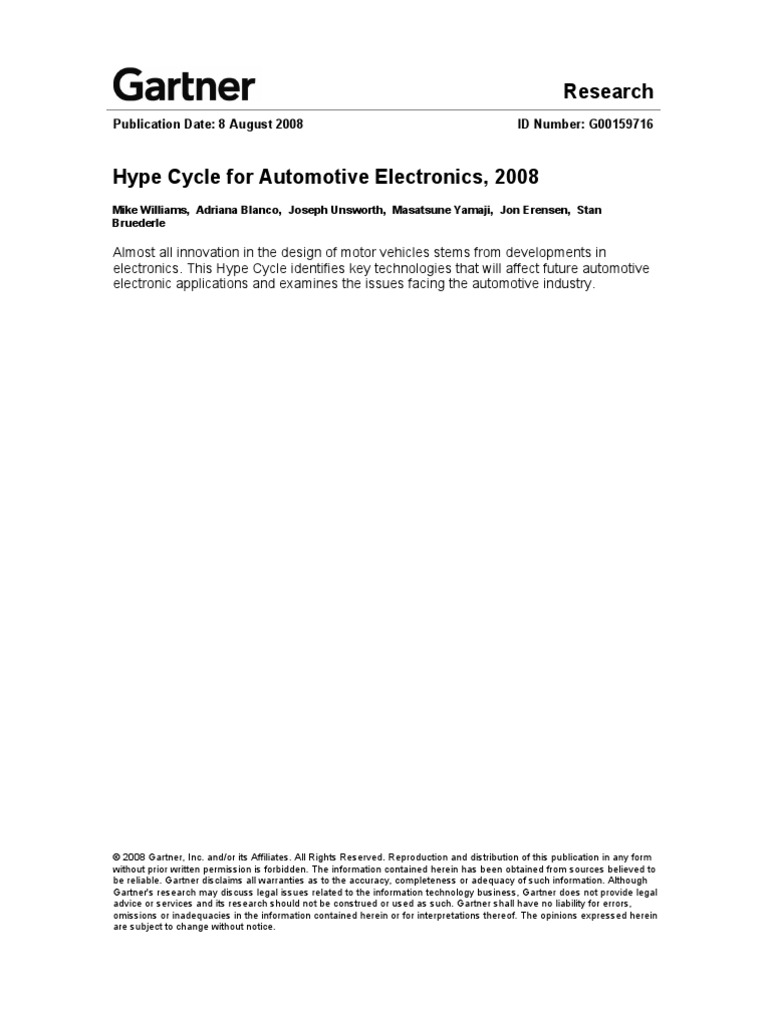 Hype Cycle For Automotive Electronics 2008 | PDF | Electric Vehicle | Car