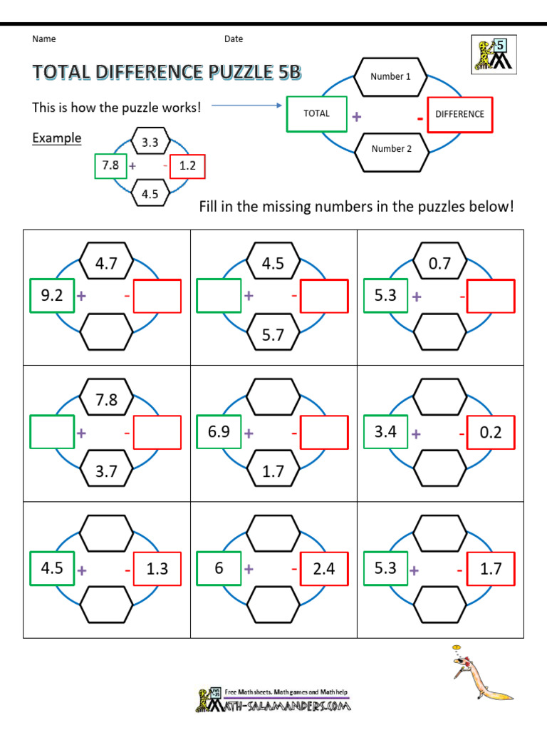 5th Grade Total Difference Puzzle | PDF