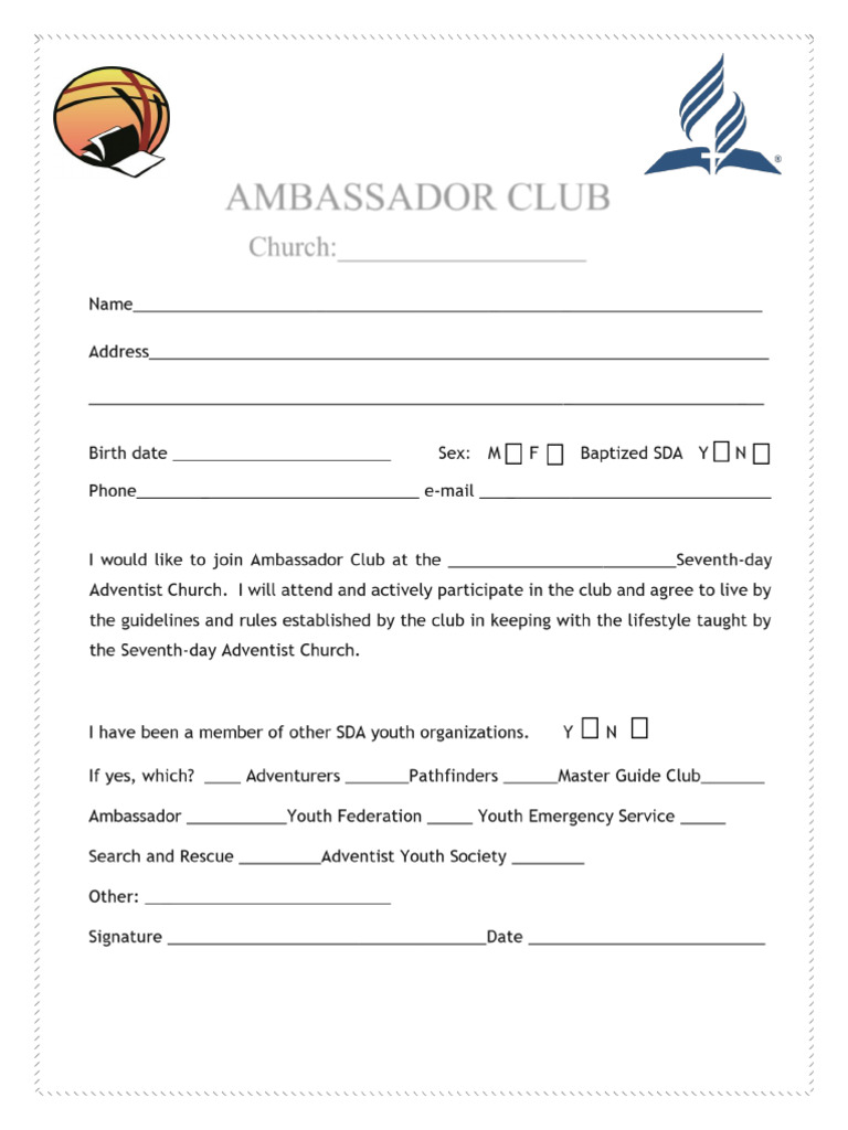 Ambassador Membership Application Form | PDF | Jesus | Seventh Day ...