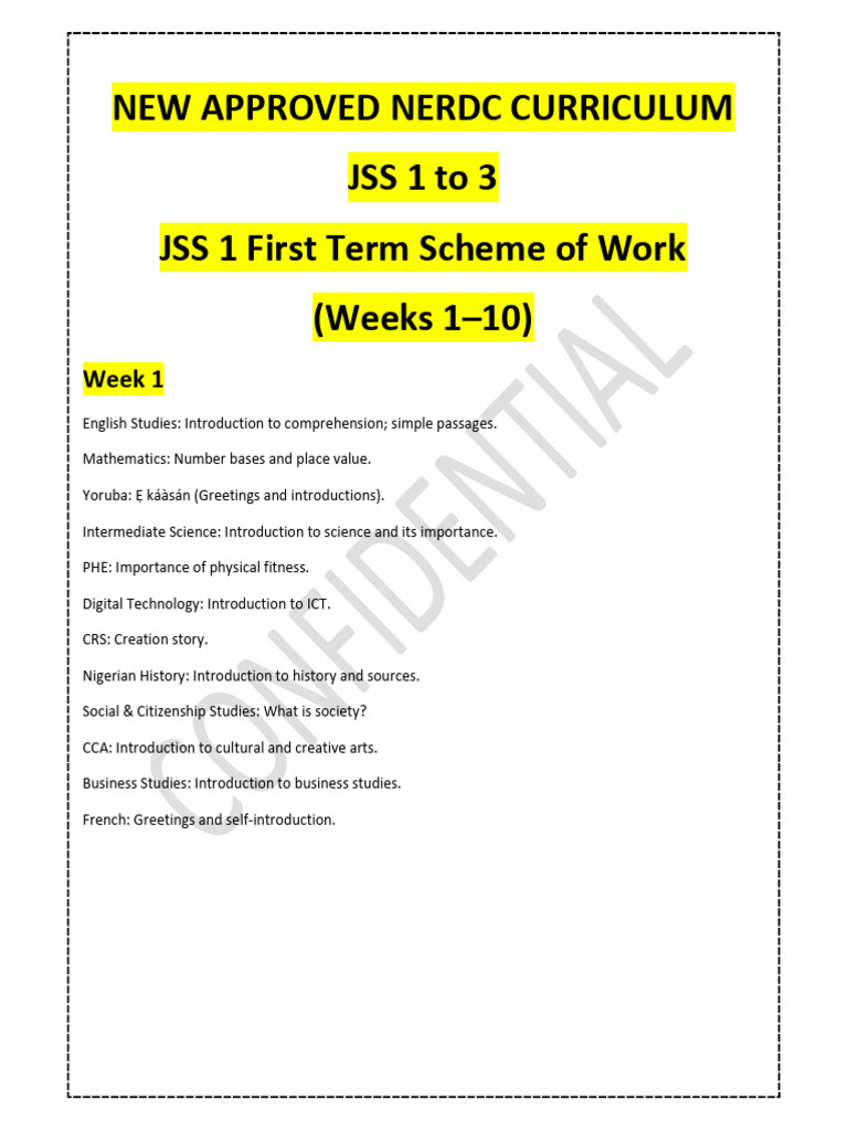 Jss 1 To 3 New Nerdc Curriculum Scheme of Work - 251010 - 131436 | PDF | English Language | Verb