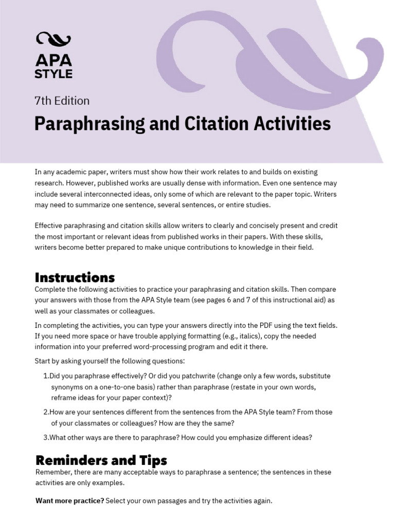 Paraphrasing and Citation Skills Guide | PDF | Citation | Autism