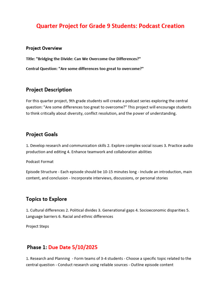 Quarter Project For Grade 9 Students (1) - 1 | PDF