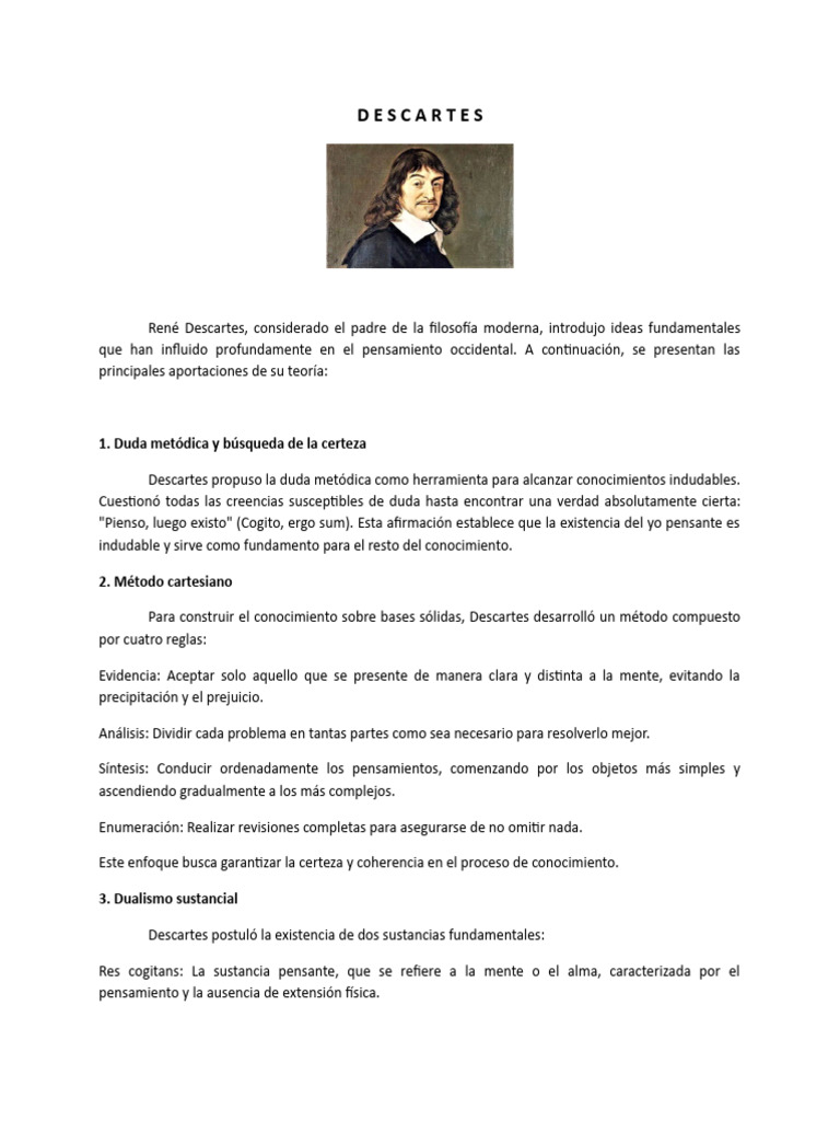Aportaciones clave de Descartes en filosofía | PDF | René Descartes ...