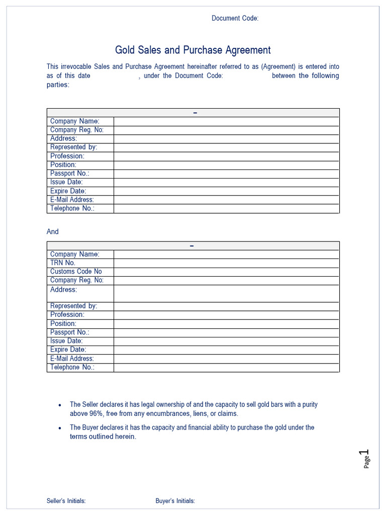 Gold Sales Agreement Template | PDF