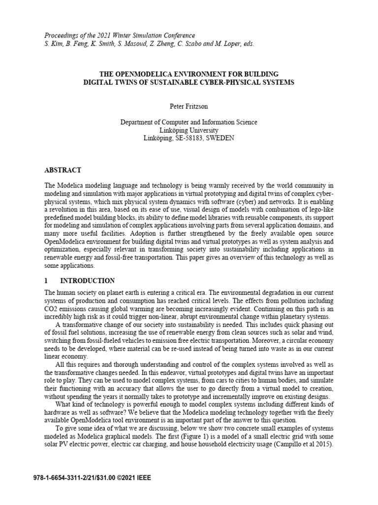 The Openmodelica Environment For Building Digital Twins of Sustainable ...