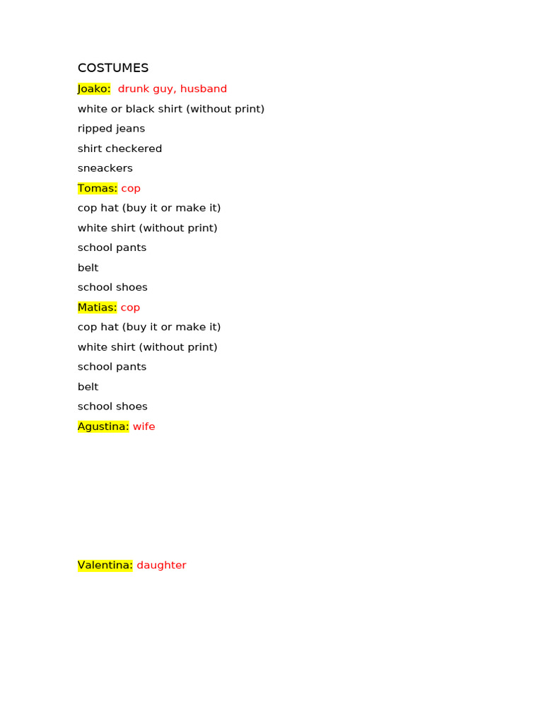 Costumes Drama | PDF