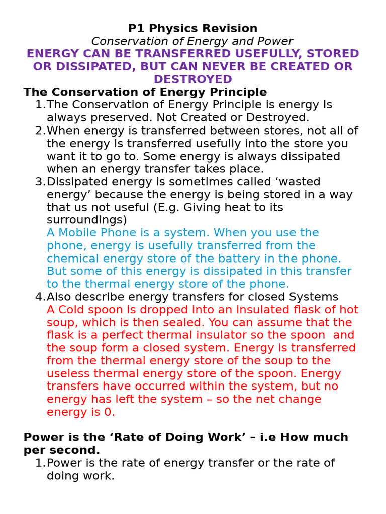 Conservation of Energy and Power Revision | PDF