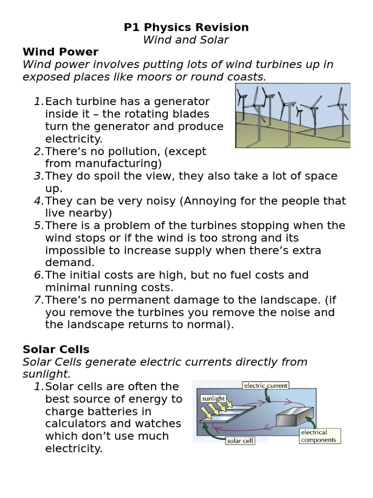 Wind and Solar Power Revision | PDF