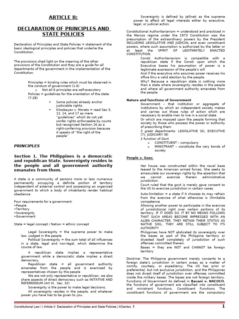 Article II Declaration of Principles and State Policies Reviewer | PDF ...