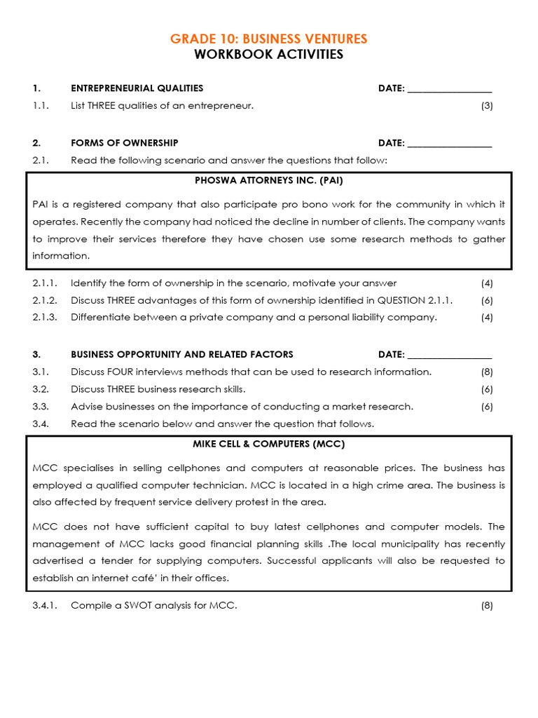 BSTD 10 Ventures Work Sheet 2020 Eng | PDF | Business | Microsoft Power ...