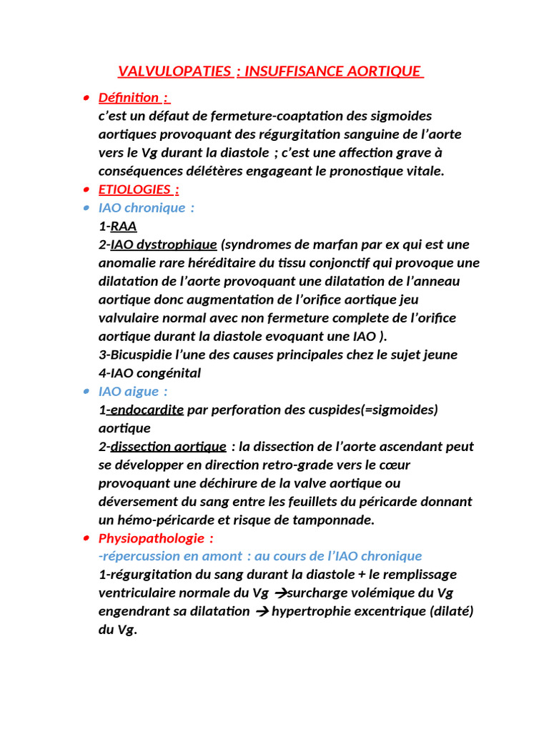Insuffisance Aortique : Causes et Traitements | PDF | Système cardio ...