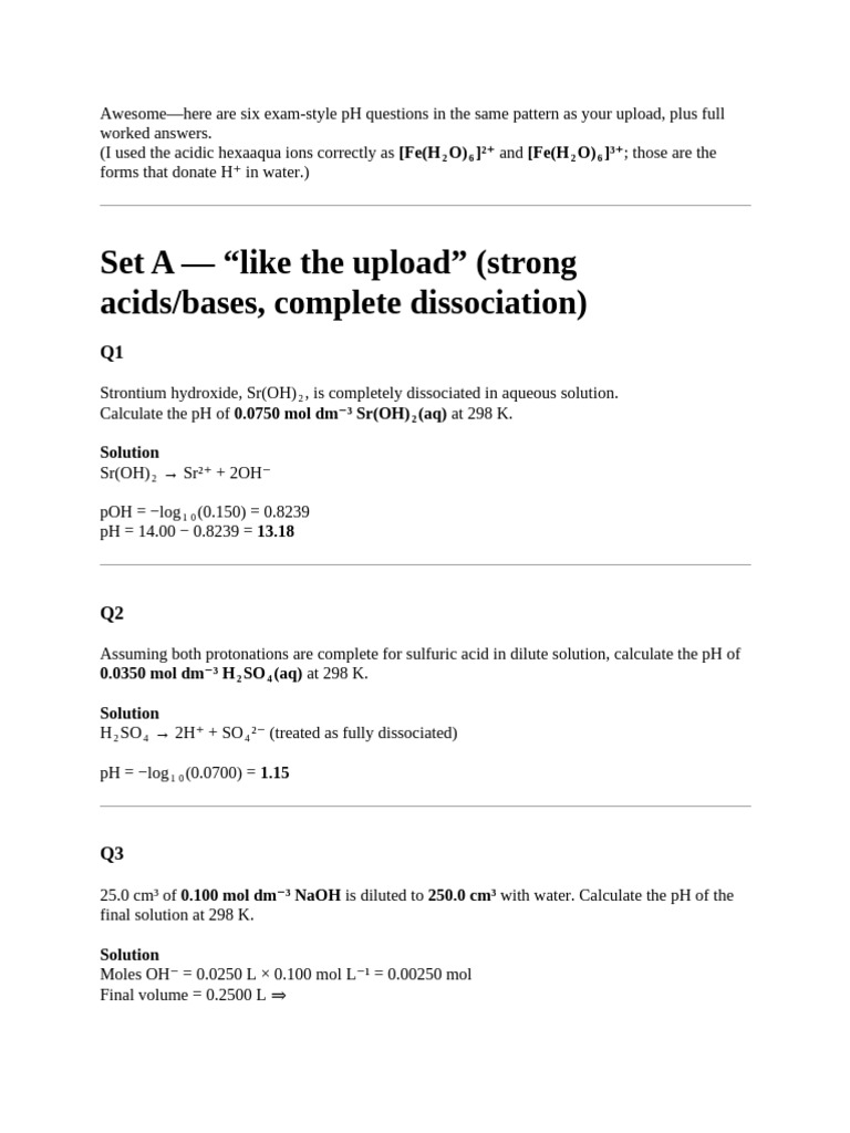 PH Calculation From Hydroxide and Molecules | PDF