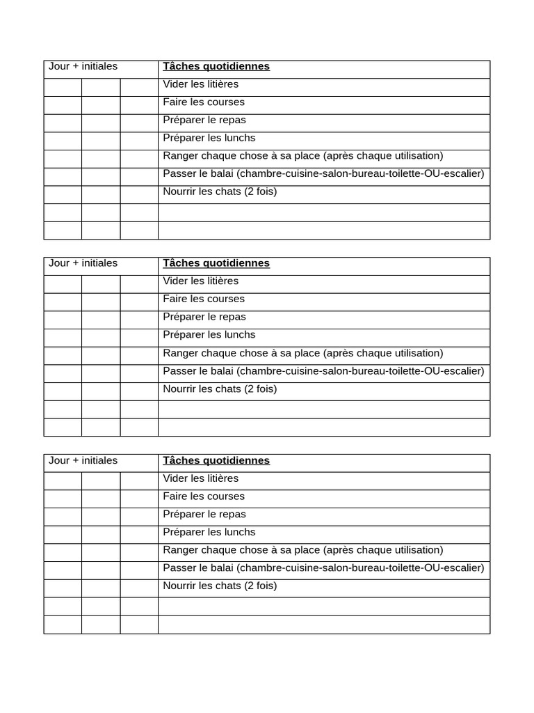 Liste de tâches ménagères organisées | PDF | Lave-vaisselles | Cuisine