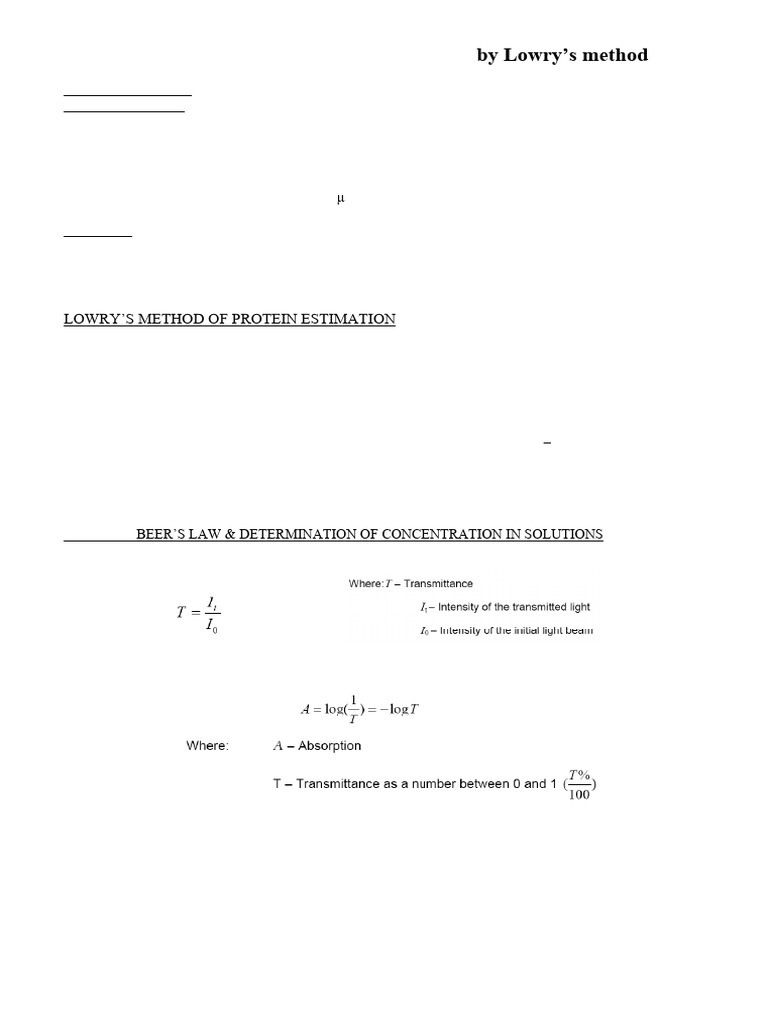 Lowry Method for Protein Estimation | PDF | Chemical Substances | Chemistry