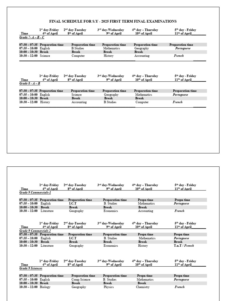 2025 First Term Exam Schedule | PDF | Science