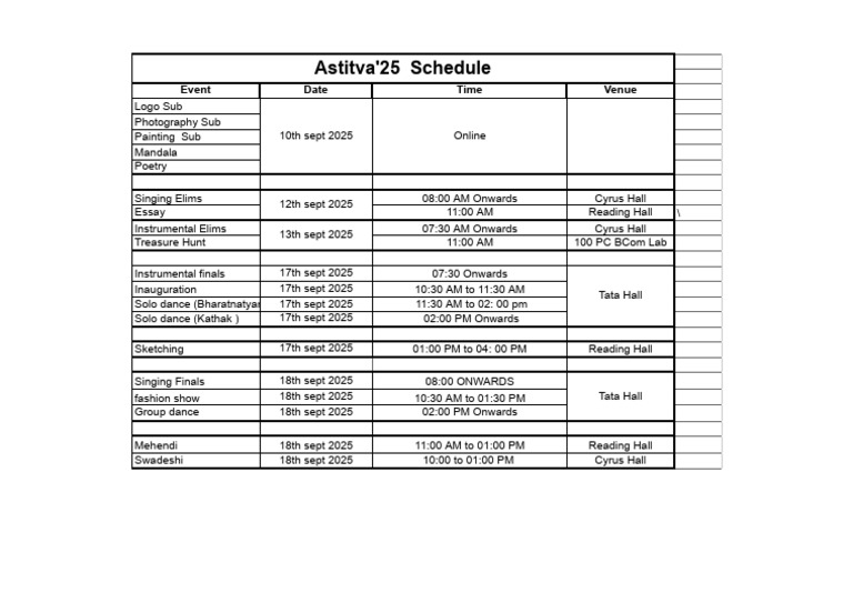 Astitva 2025 Schedule Final | PDF