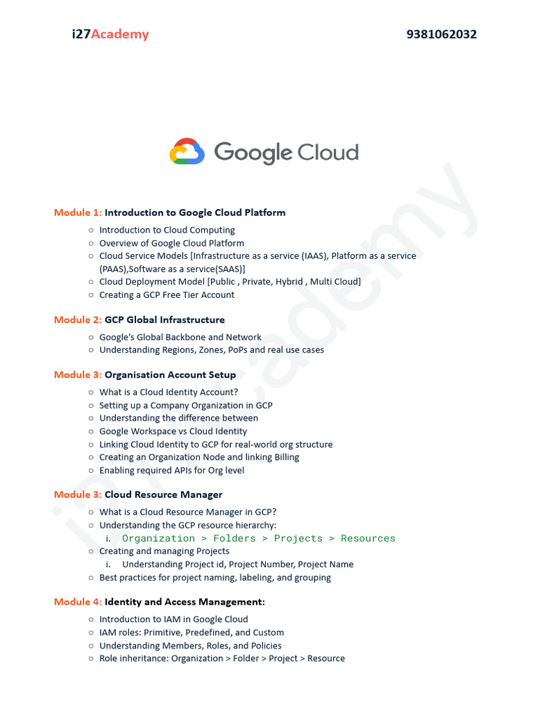 Google Cloud Engineer Syllabus I27academy | PDF | Cloud Computing | Load Balancing (Computing)