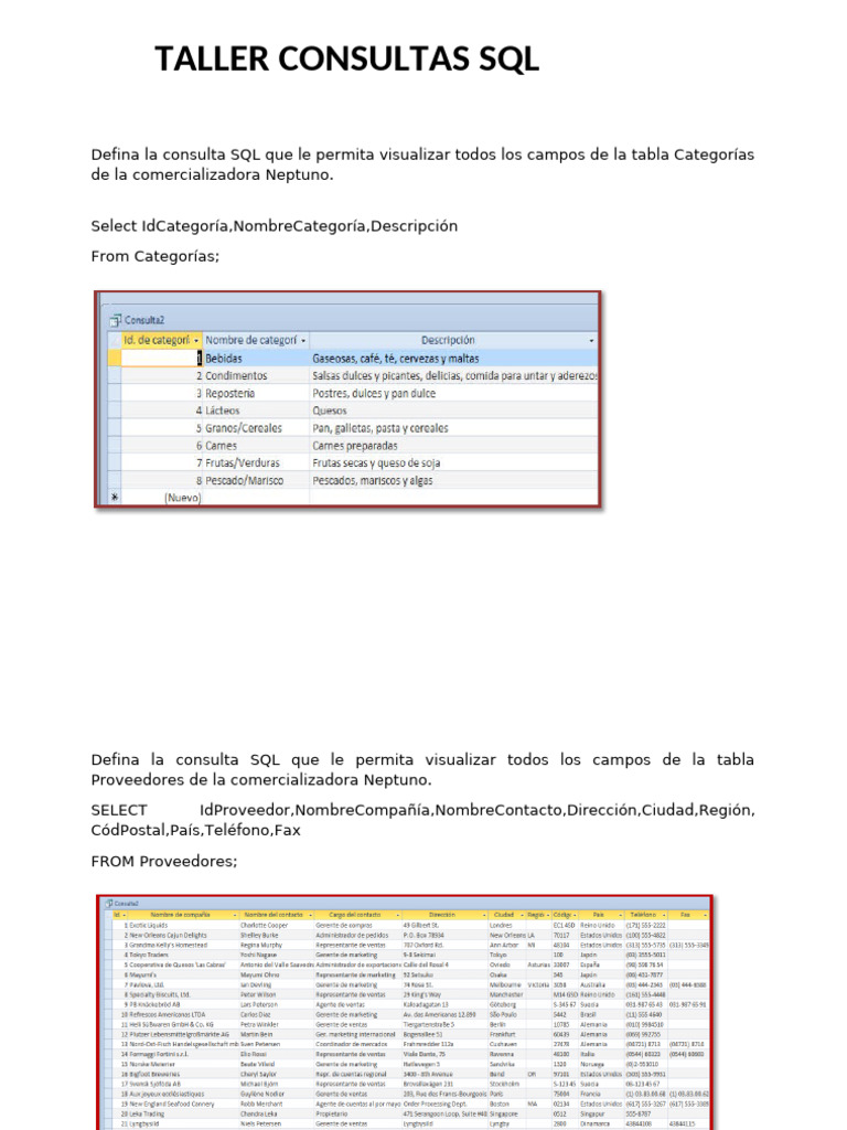 Consultas SQL en Access 1 | PDF | SQL | Recuperación de información