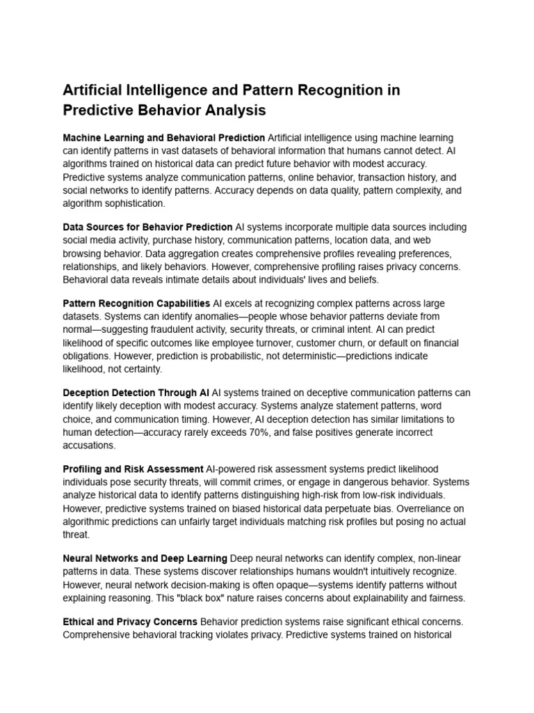 Artificial Intelligence and Pattern Recognition in Predictive Behavior ...